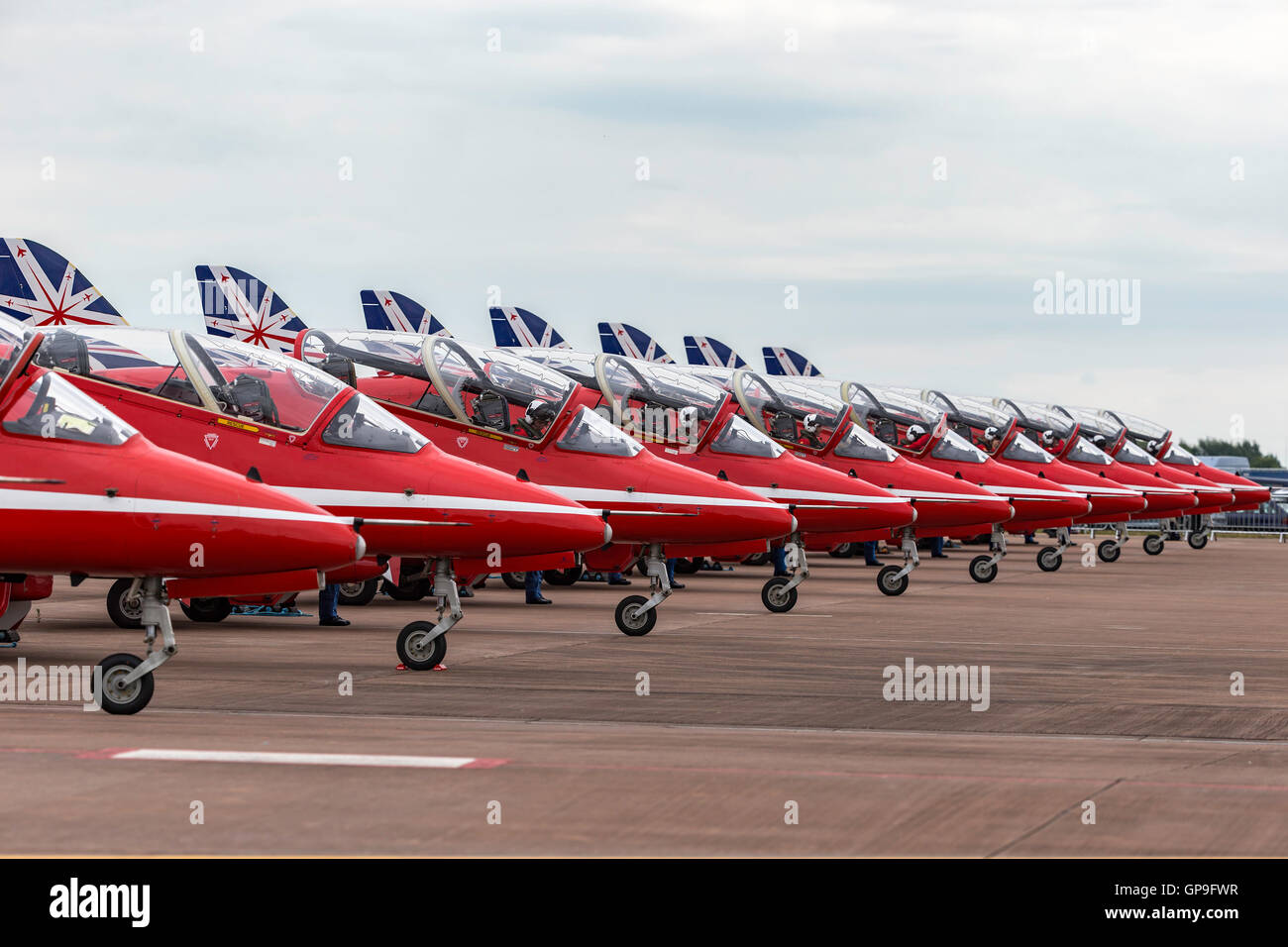 Royal Air Force (RAF) Red Arrows aerobatic display team flying British ...
