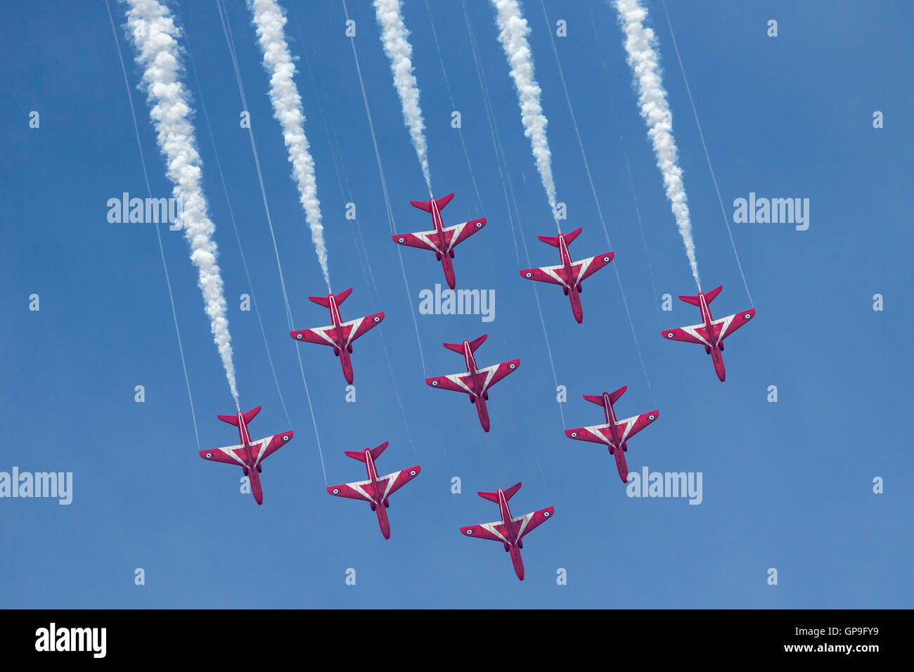 Royal Air Force (RAF) Red Arrows aerobatic display team flying British ...