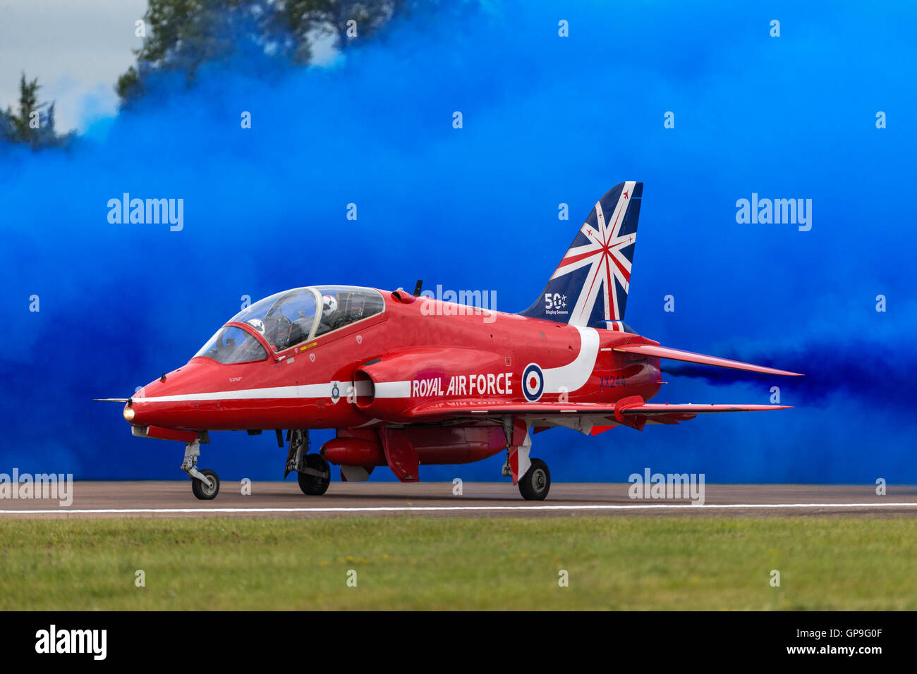 Royal Air Force (RAF) Red Arrows aerobatic display team flying British ...