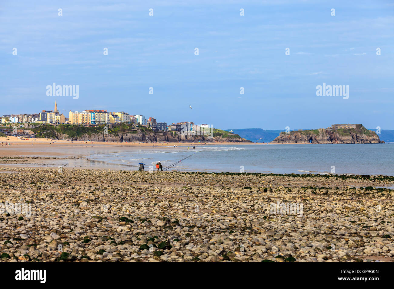 Fishing on Tenby South Beach Stock Photo - Alamy