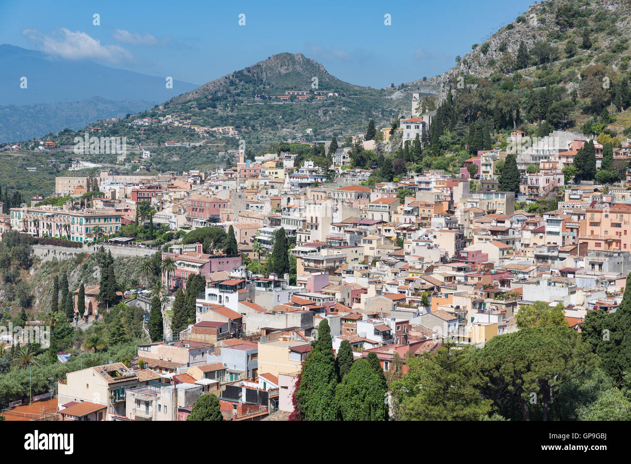 Aerial view Taormina at the island Sicily, Italy Stock Photo - Alamy