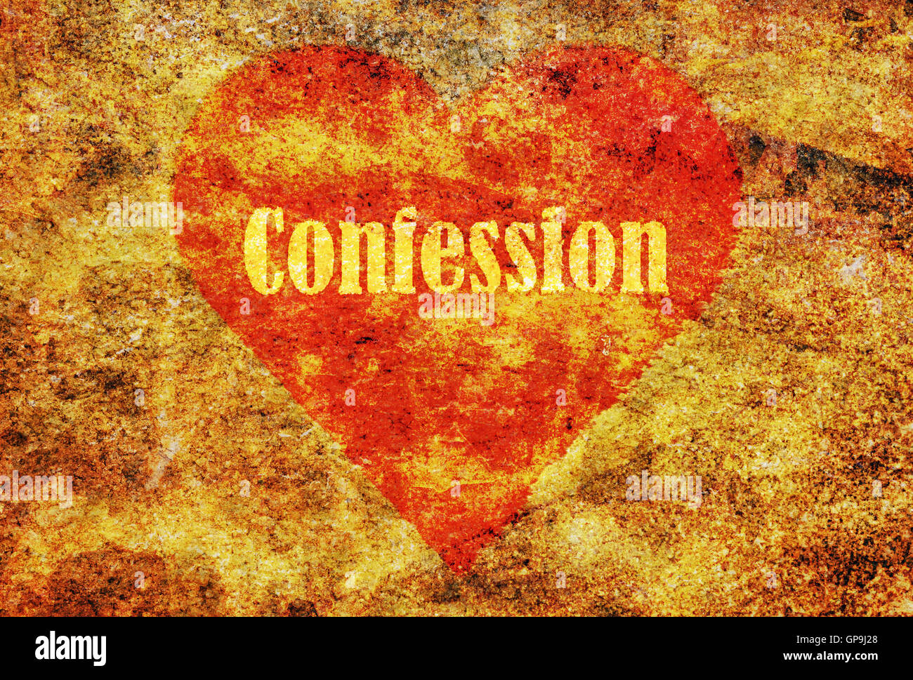 Word Confession written on stylized red heart and grunge background ...