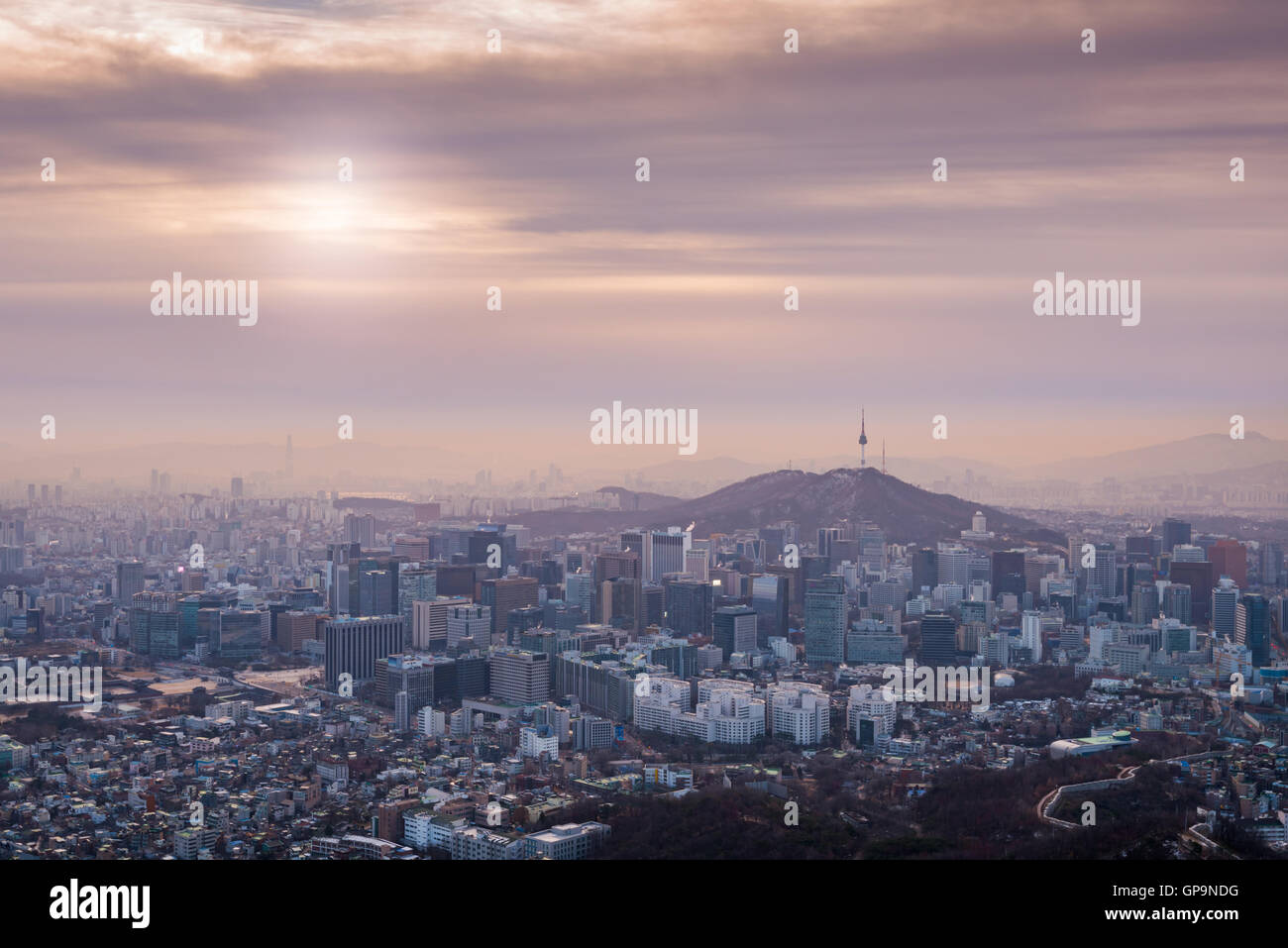 sunrise of Seoul City Skyline, The best view of South Korea Stock Photo ...
