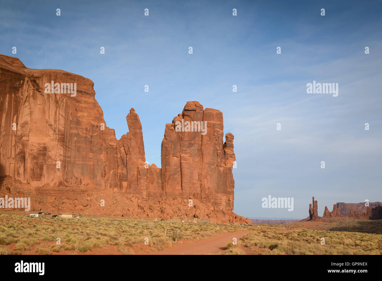 The mittens, Mesa, red rock at Monument Valley, Navajo Tribal Park ...