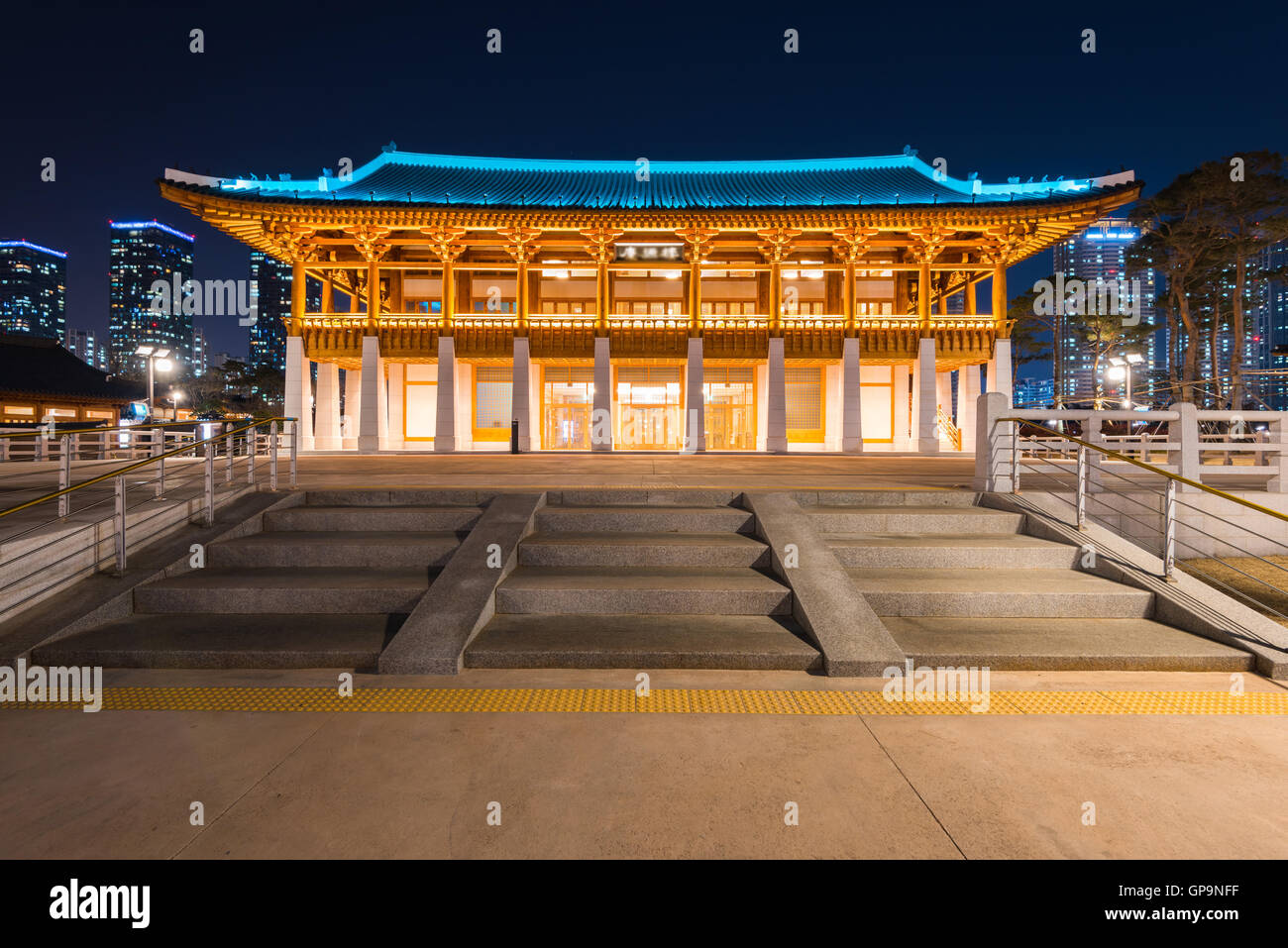 Incheon,Traditional Korean style architecture at night in Incheon,Korea ...
