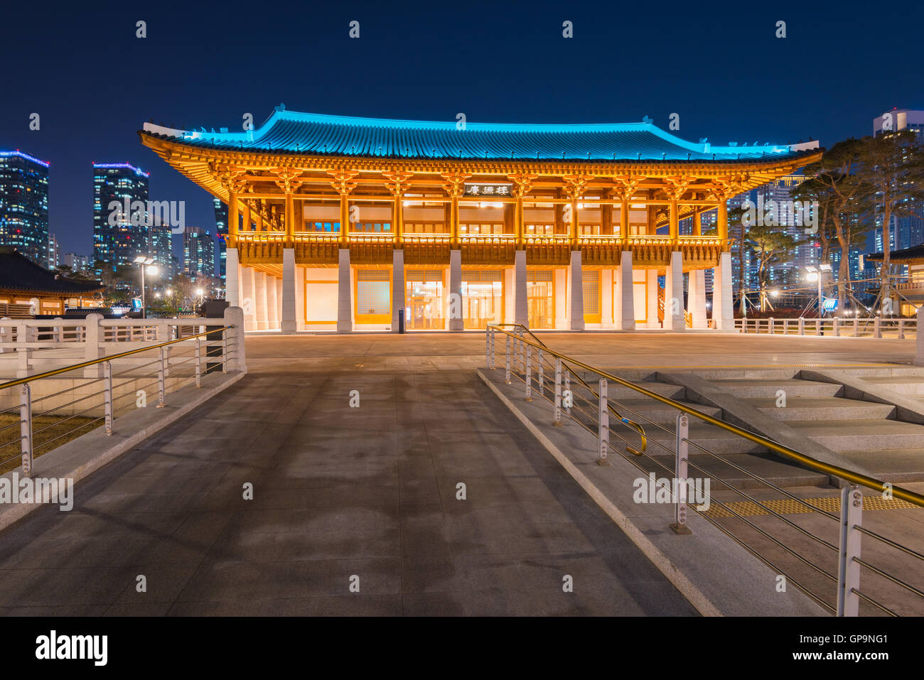 Incheon,Traditional Korean style architecture at night in Incheon,Korea ...