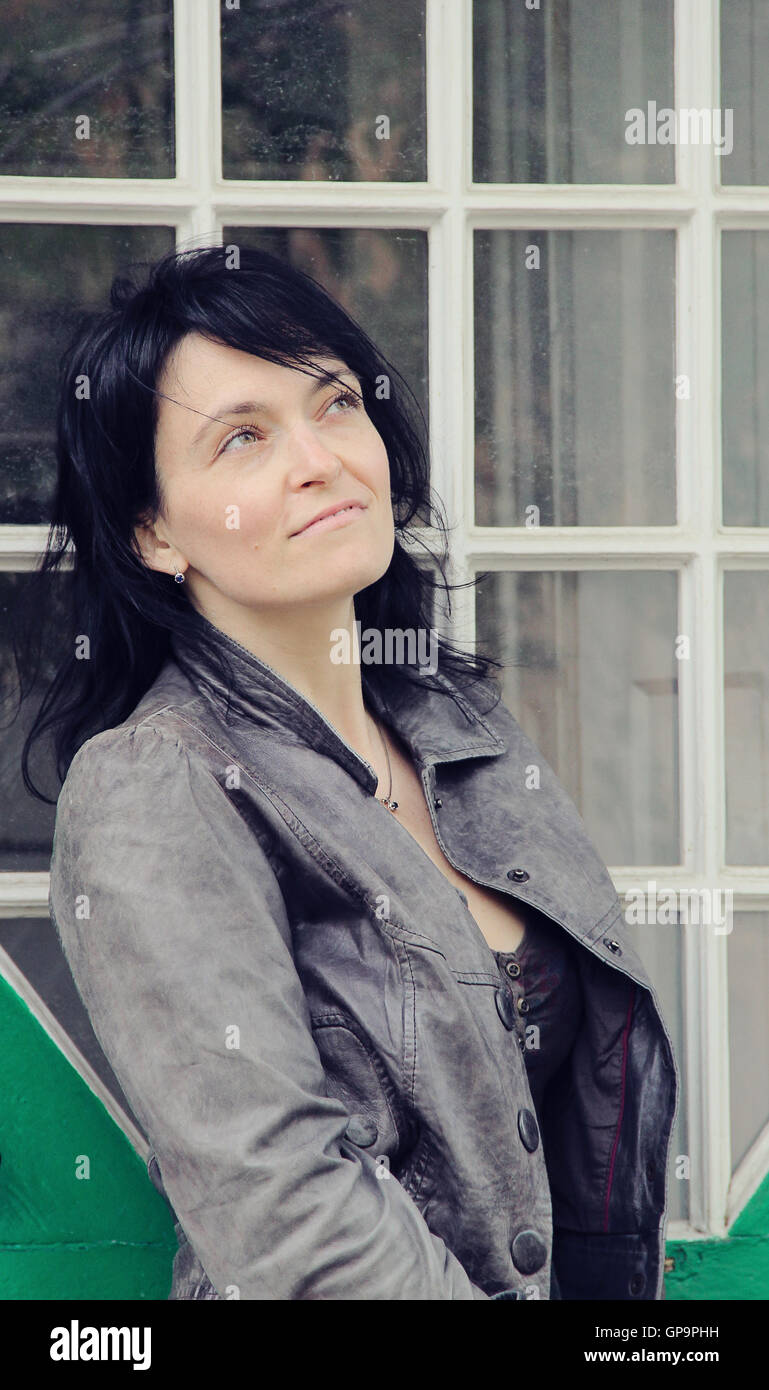 woman on the doorstep. photo Stock Photo - Alamy