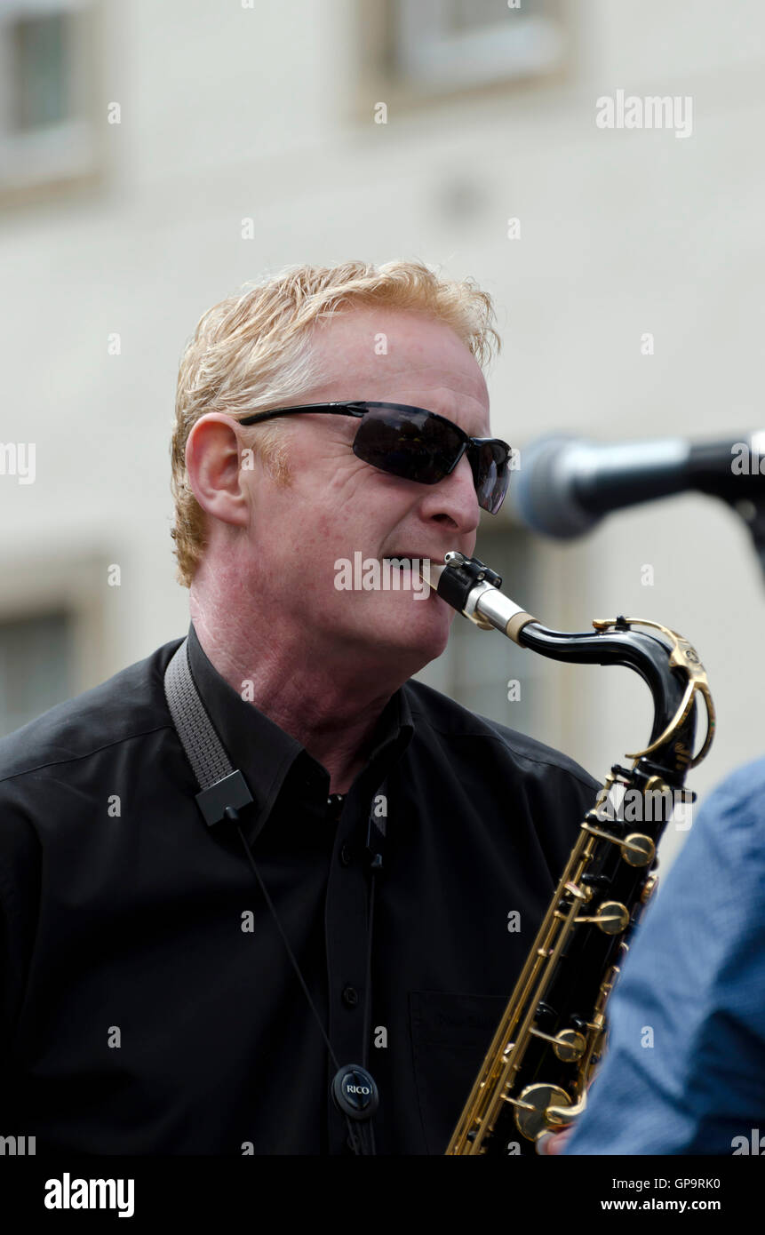 George Morrison sax player with the band Lights Out by Nine, taking ...