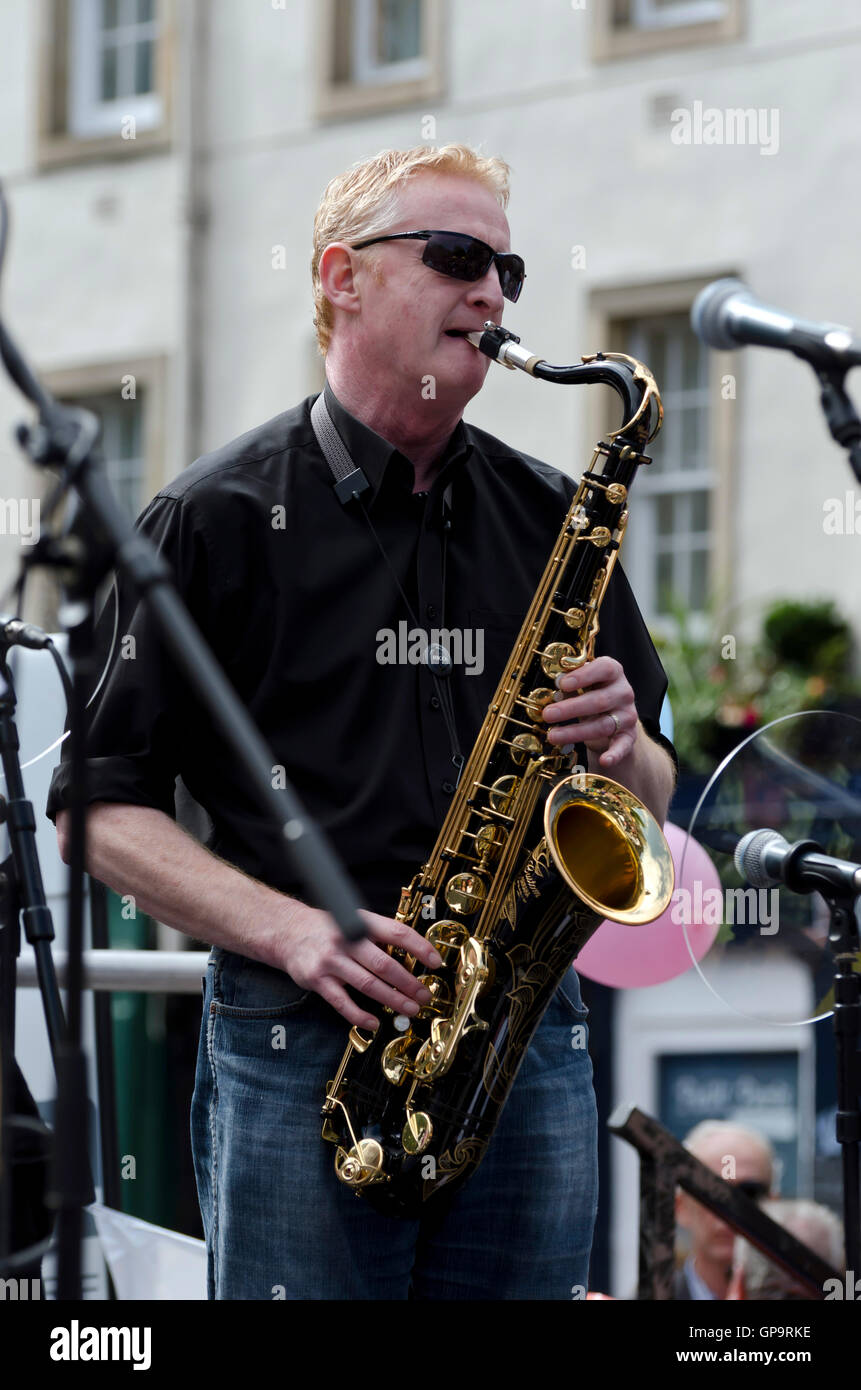 George Morrison sax player with the band Lights Out by Nine, taking ...