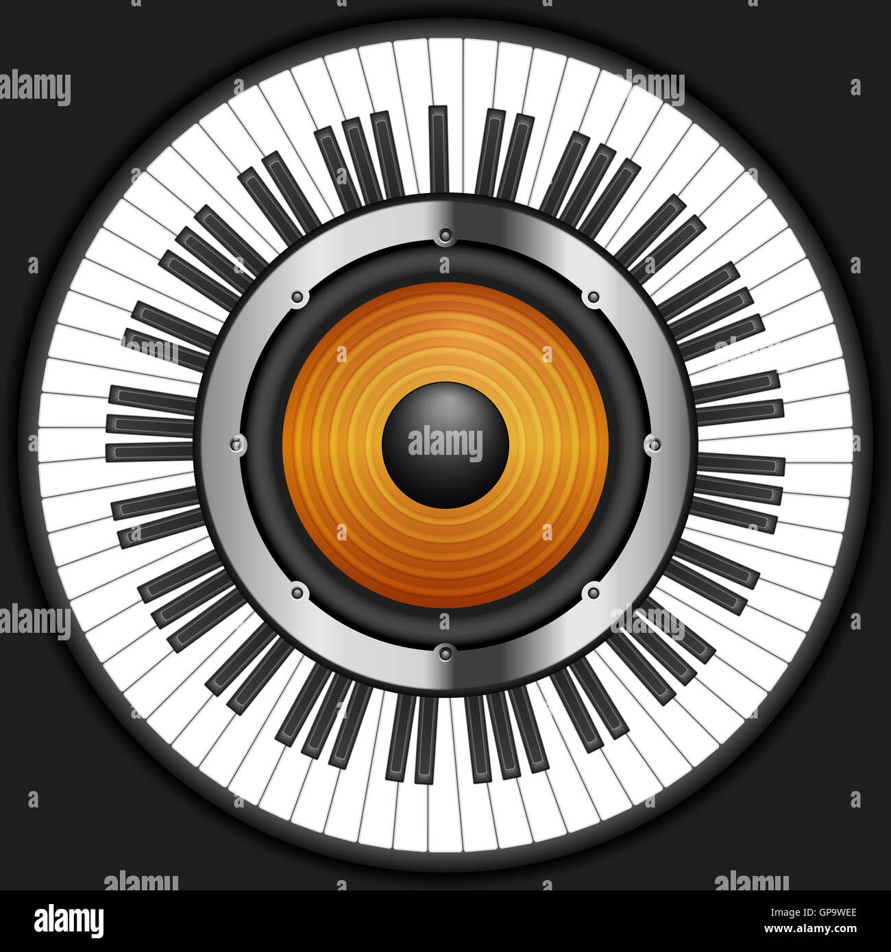 Circle piano keyboard with speaker on a black background Stock Photo ...