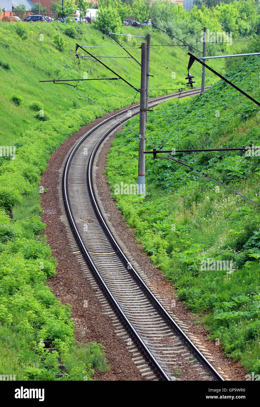 Railroad turn in a city. Moscow, Russia Stock Photo - Alamy