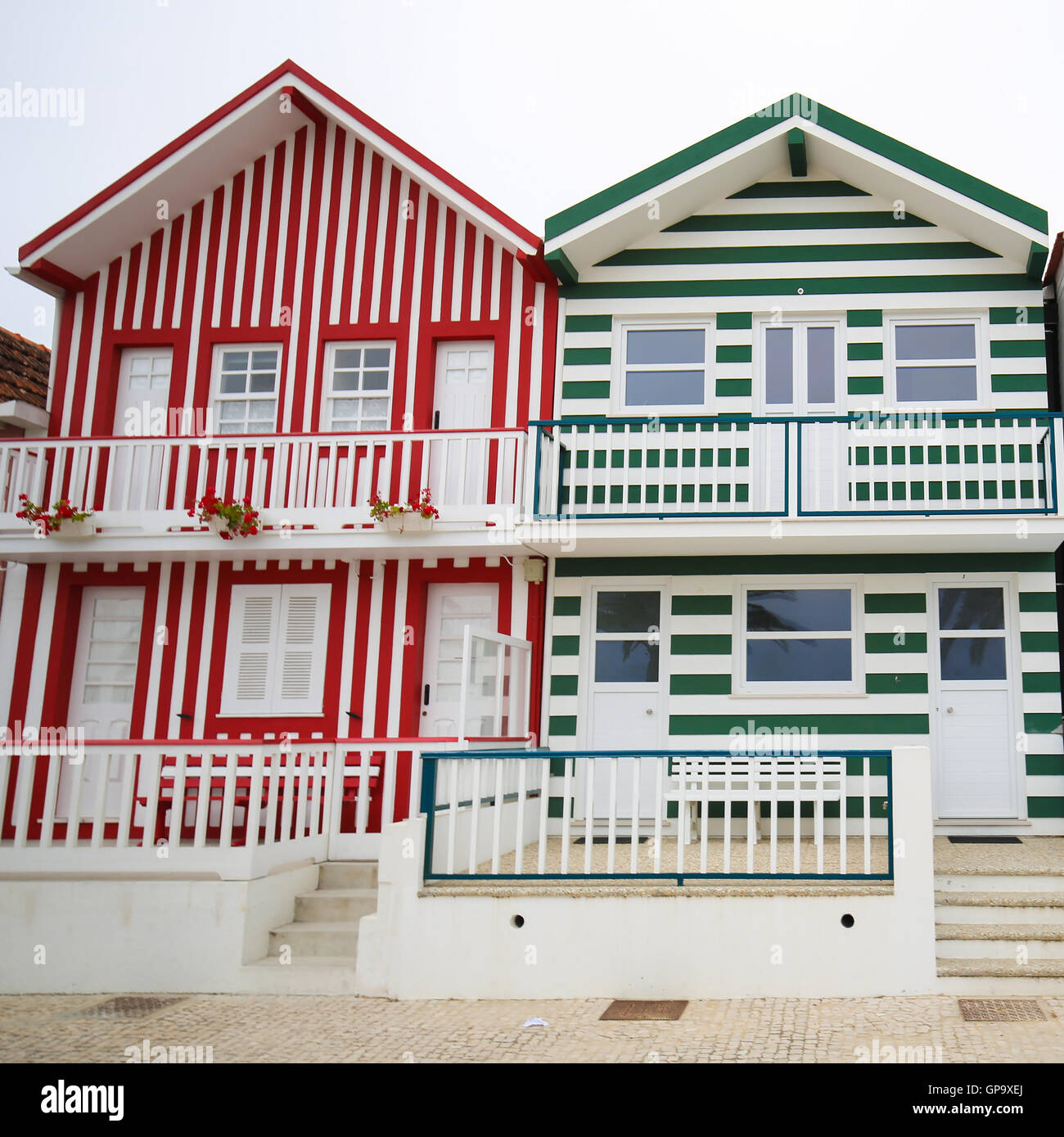 Traditional beach houses in Costa Nova, a famous beach near Aveiro ...