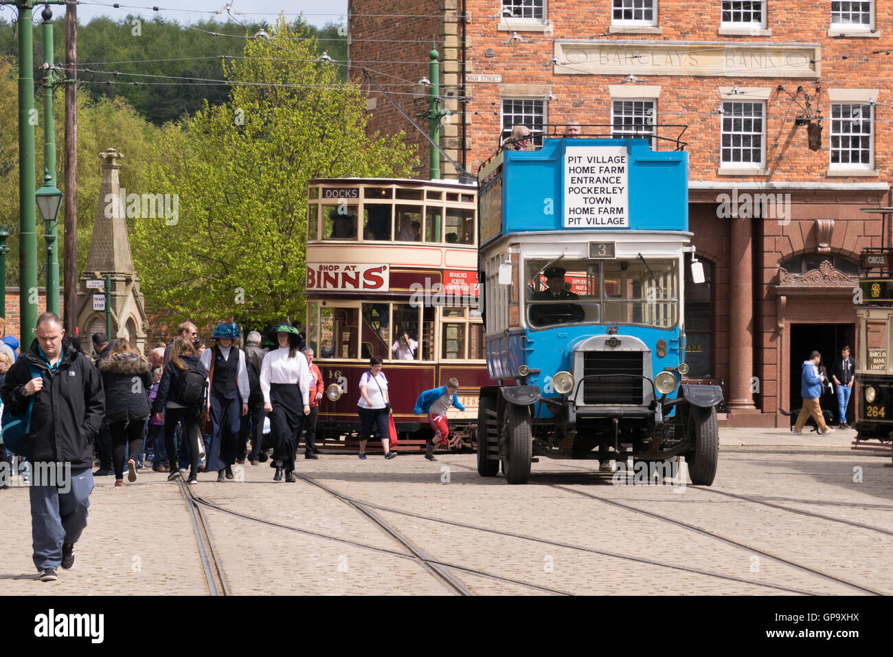 Old bus and tram at Beamish Museum Stock Photo - Alamy