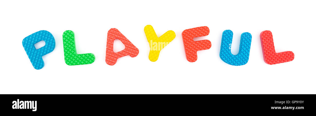 letters of playful made by alphabet jigsaw puzzle on white Stock Photo ...