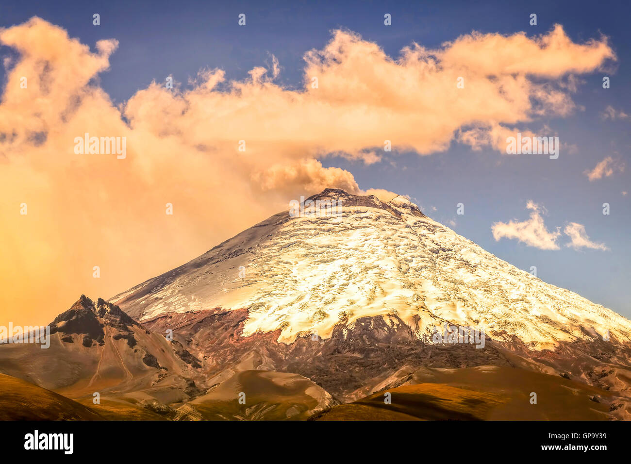 Scene Of Powerful Active Cotopaxi Volcano Erupting In Ecuador, South ...
