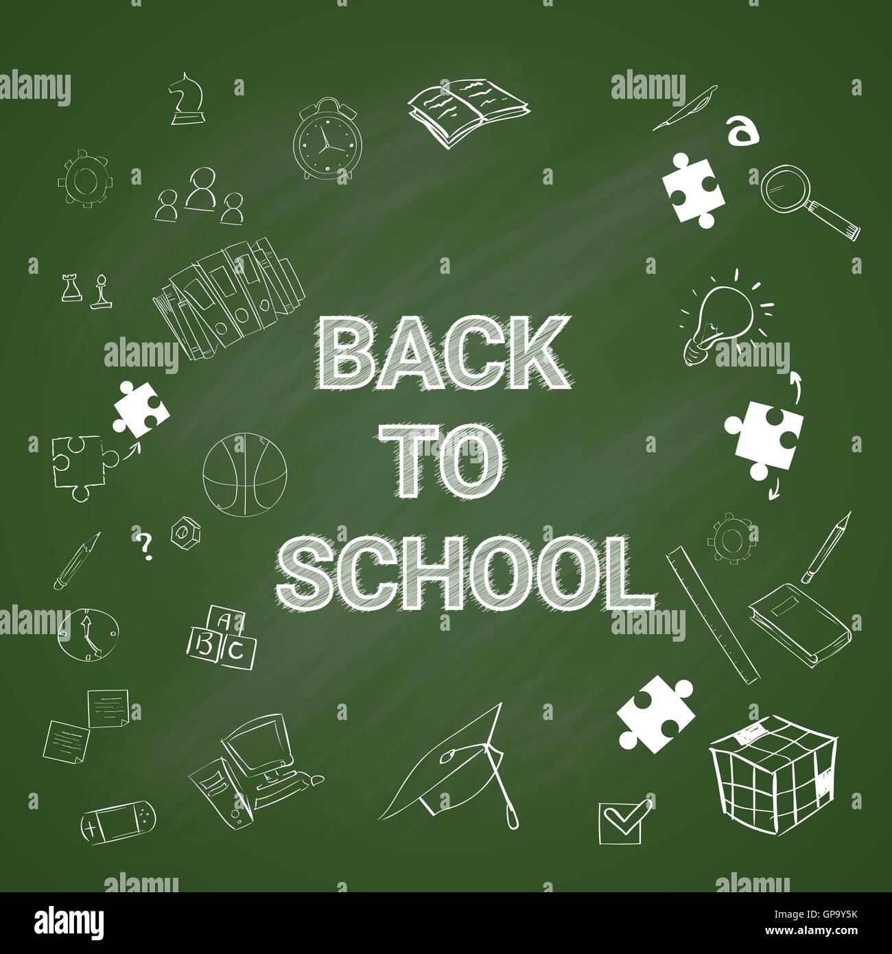 School Green Board Banner Education Supplies Hand Draw White Chalk Copy ...