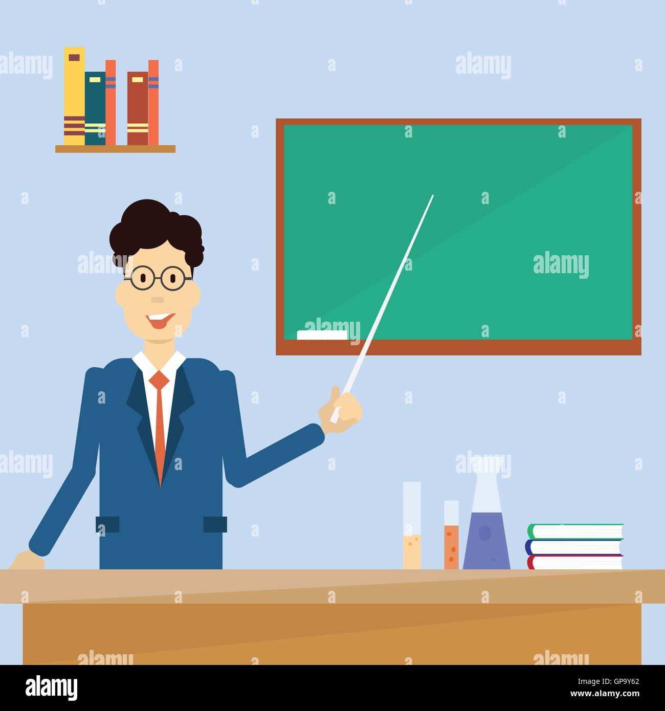 Professor Point Pointer To Green School Clack Board Stock Vector Image ...