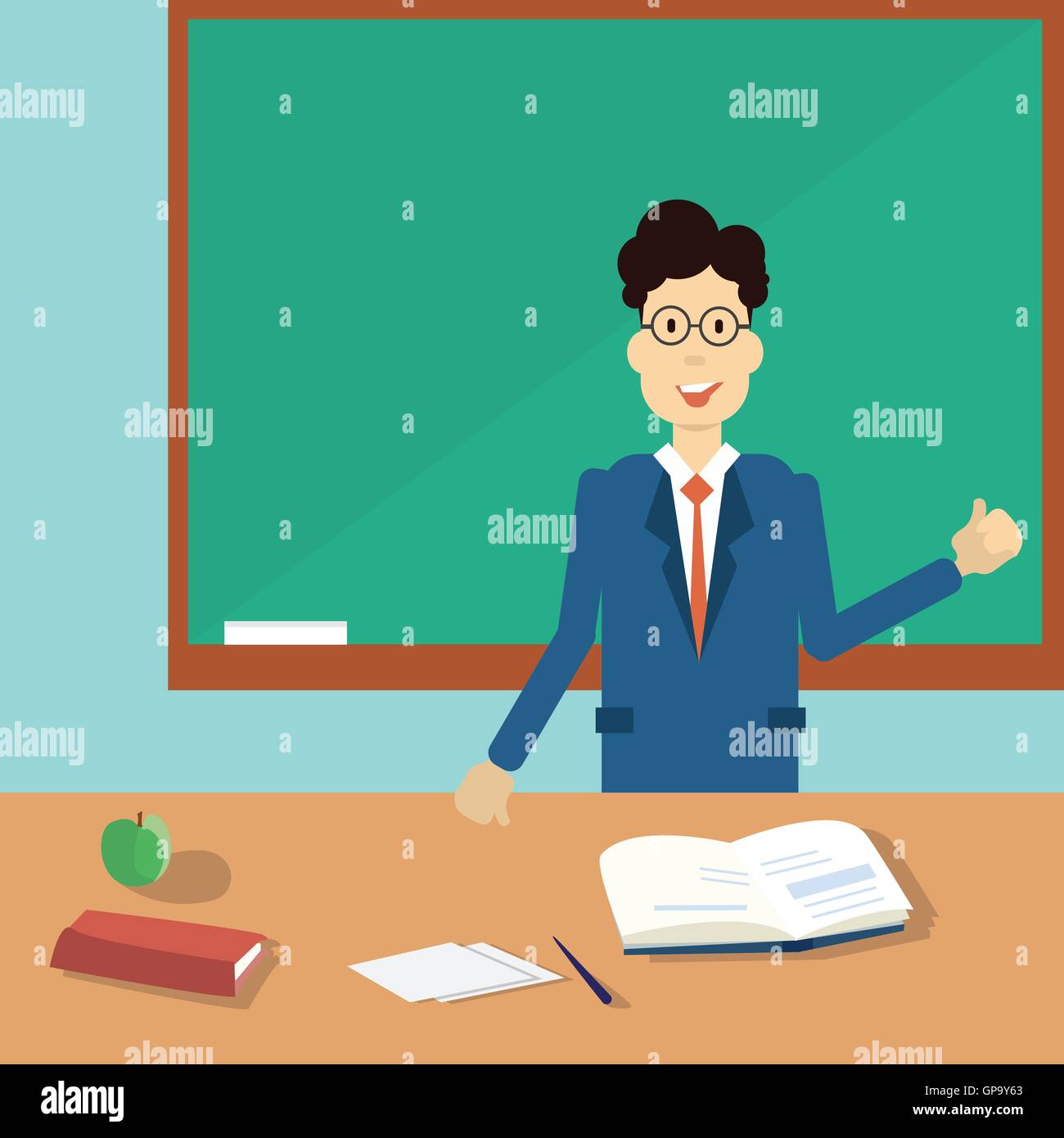 Professor Point Hand To Green School Clack Board Stock Vector Image ...