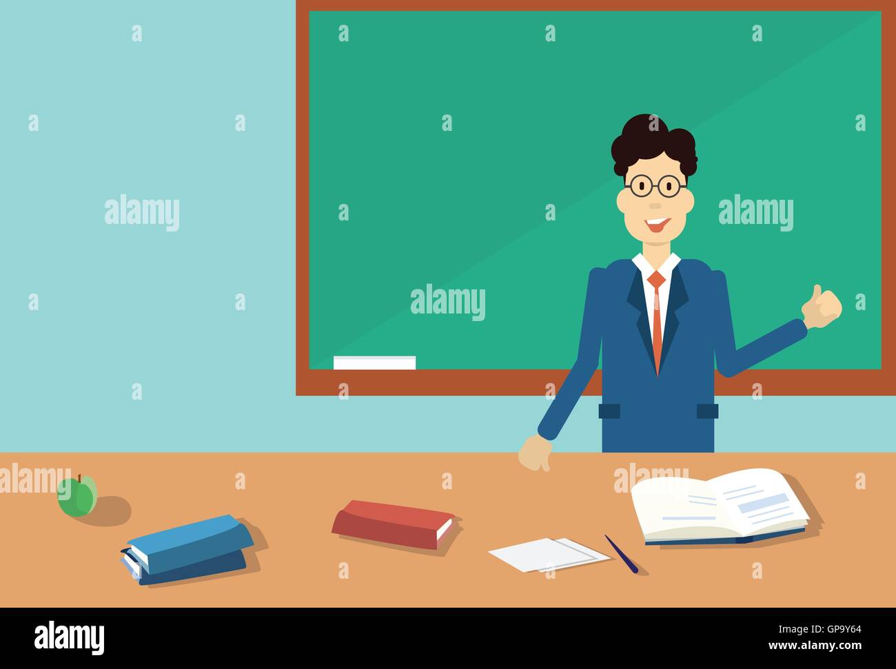 Professor Point Hand To Green School Clack Board Stock Vector Image ...