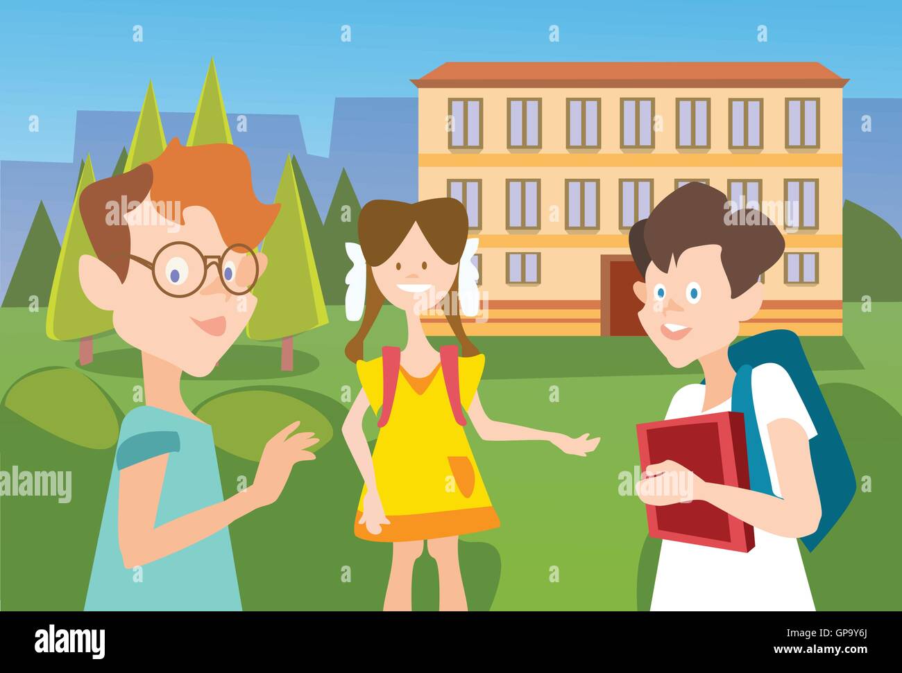 Schoolchildren Group Over School Stock Vector Image & Art - Alamy