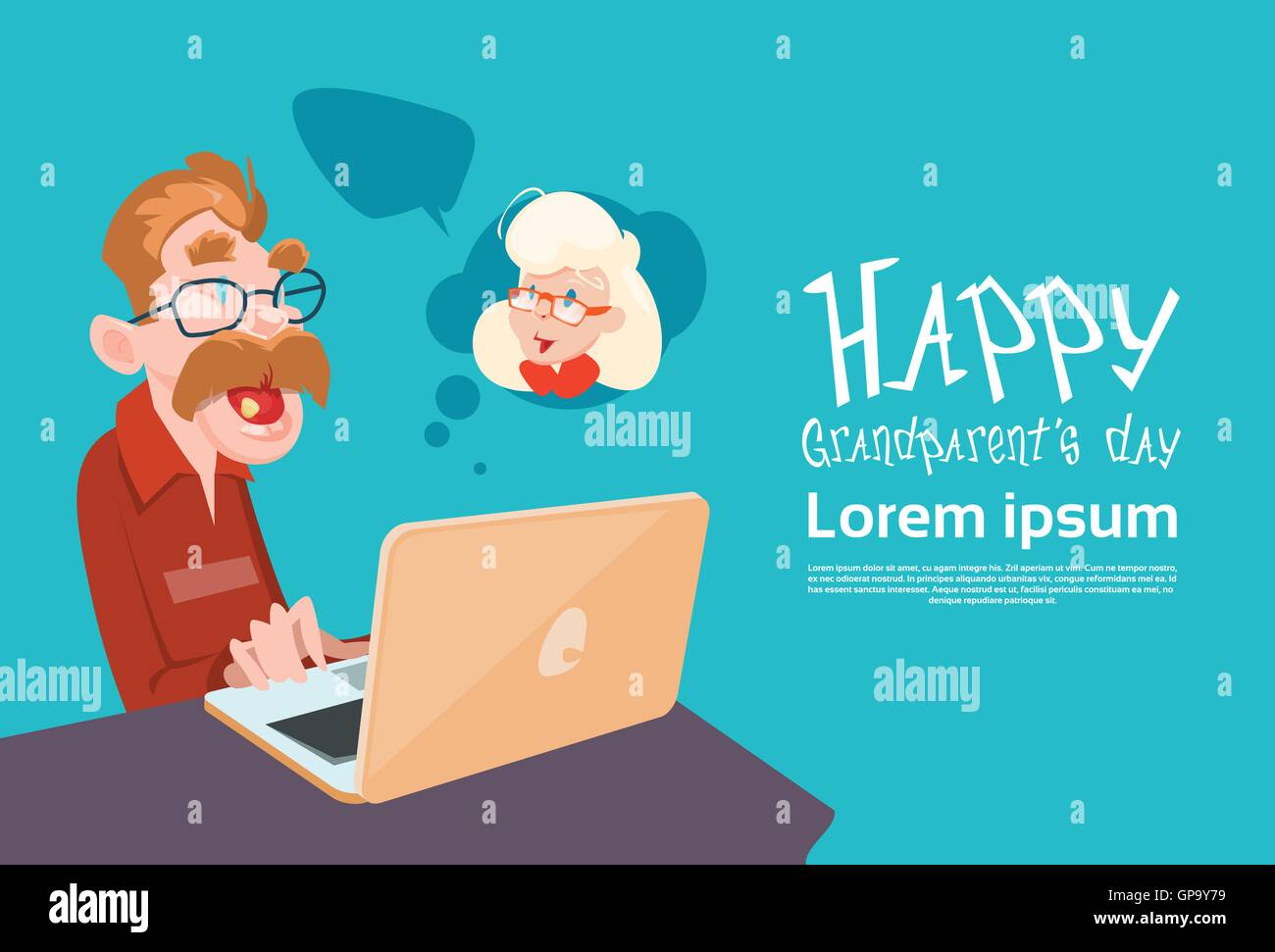 Grandfather Using Laptop Social Network Happy Grandparents Day Banner ...