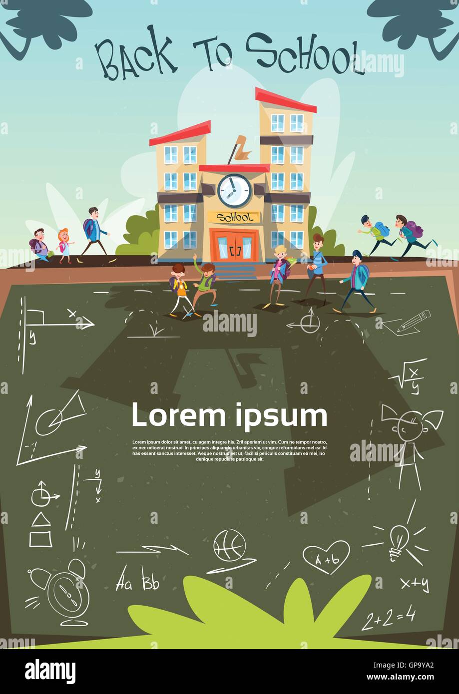 Schoolchildren Group Go To School Class Board Banner Stock Vector Image ...