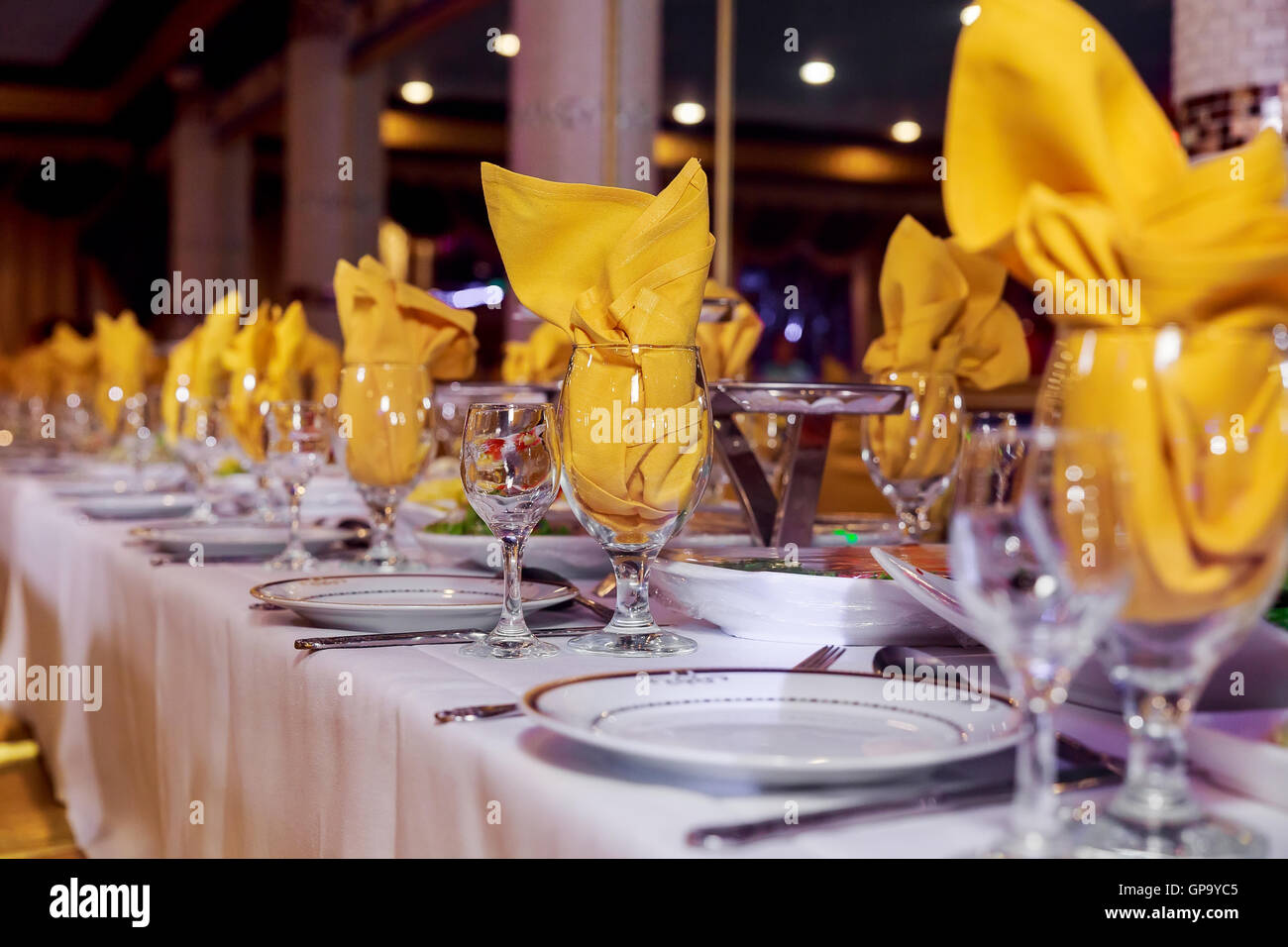 Beautiful served table for wedding or other celebration in restaurant ...
