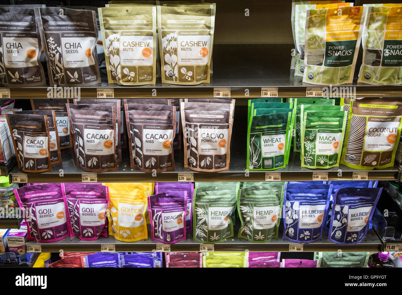 shelves of Navitas Naturals brand products at a grocery store Stock ...