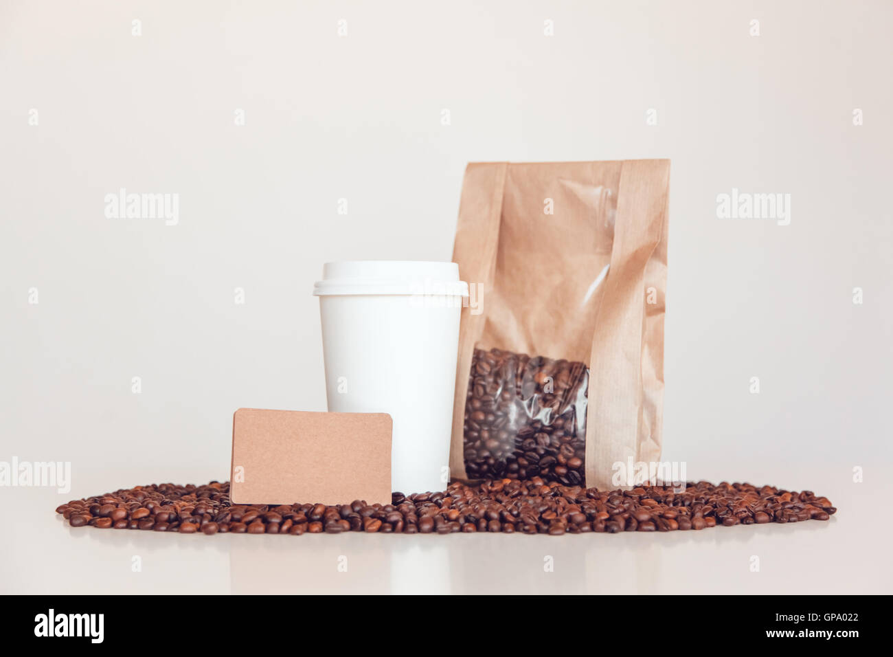 Coffee identity branding mockup set top view Stock Photo - Alamy
