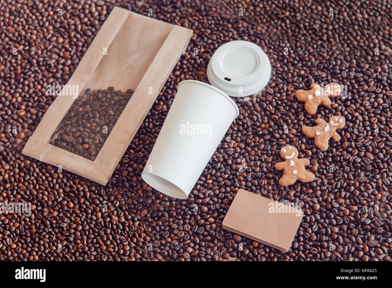 Coffee identity branding mockup set top view Stock Photo - Alamy
