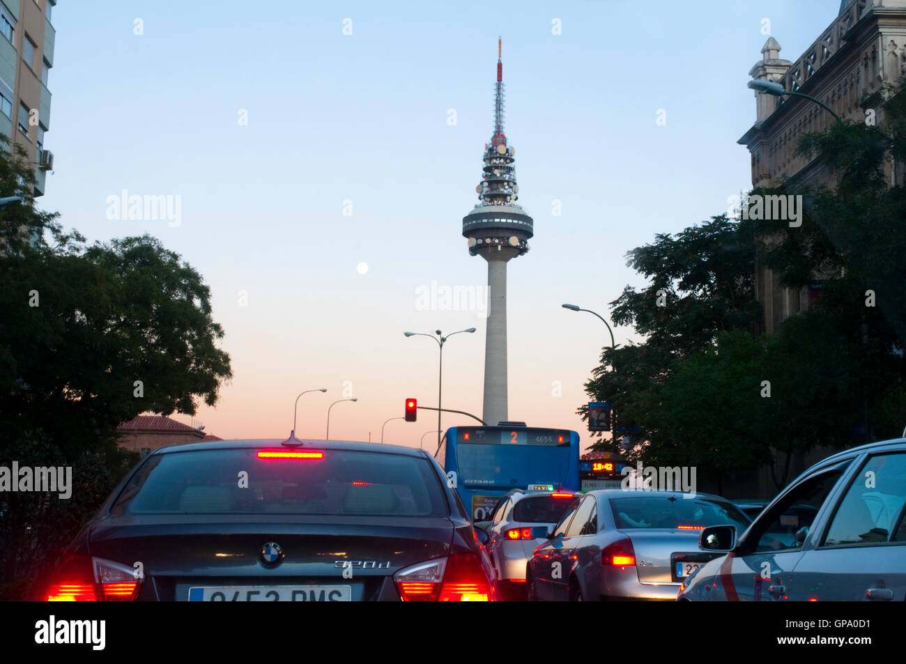 Traffic jam in O'Donnell street. Madrid, Spain Stock Photo - Alamy
