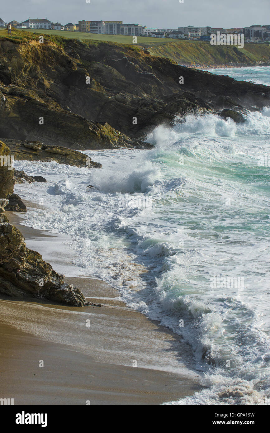 Rough sea around the coast of Little Fistral in Newquay, Cornwall Stock ...