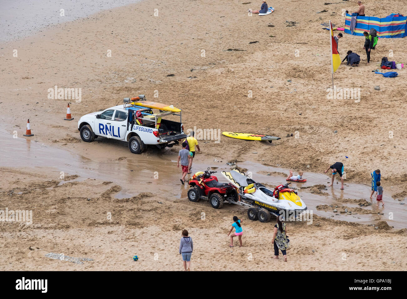 Watergate Bay; Beach; RNLI; Vehicle; Truck; Quad bike; Safety Stock Photo - Alamy
