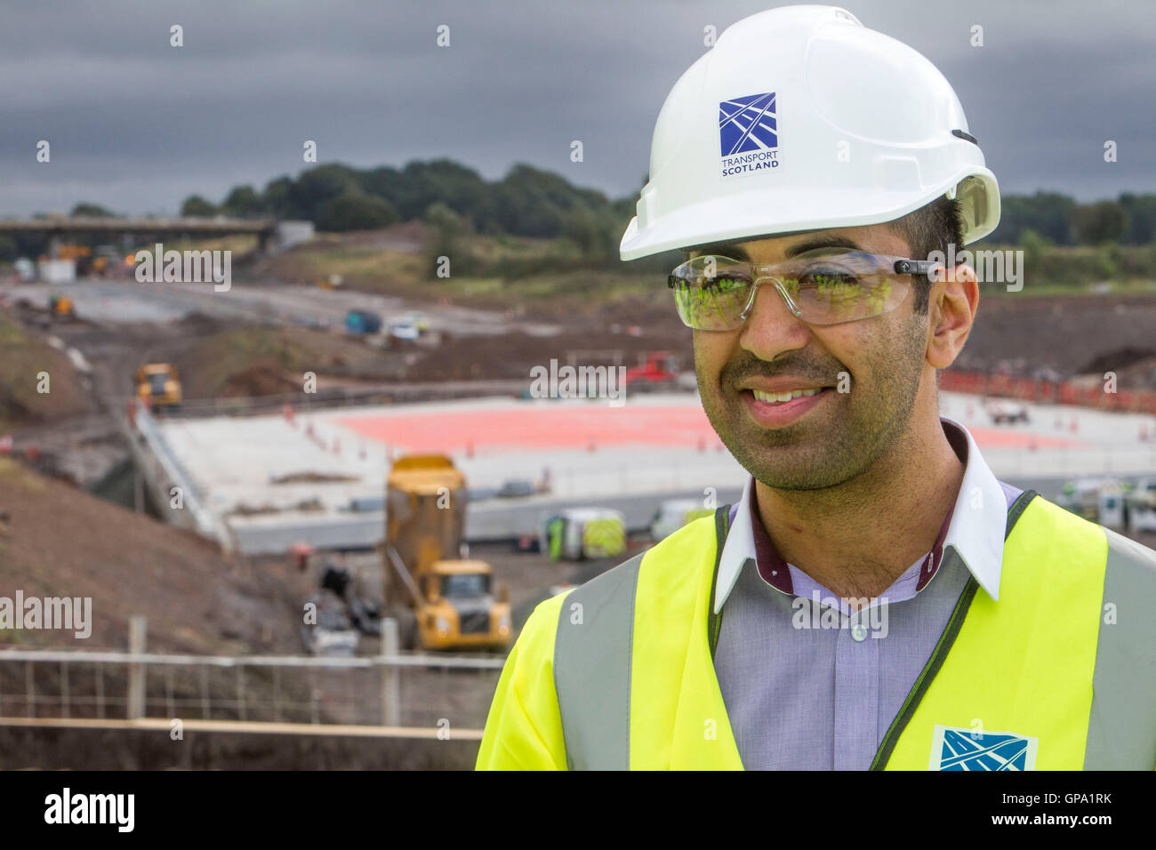 Humza Yousaf at construction of new M8 M74 M73 motorways Stock Photo ...