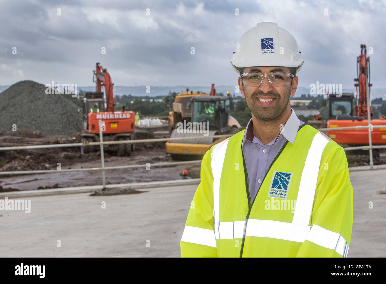 Humza Yousaf at construction of new M8 M74 M73 motorways Stock Photo ...