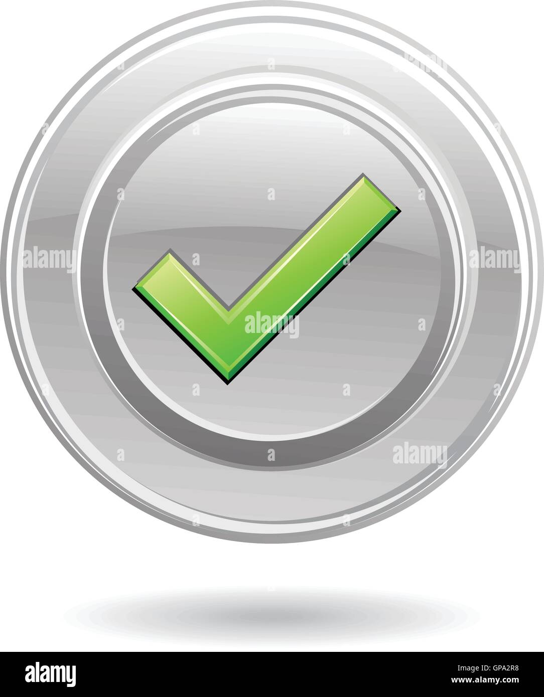 Green tick in metal circle isolated on white Stock Vector Image & Art ...