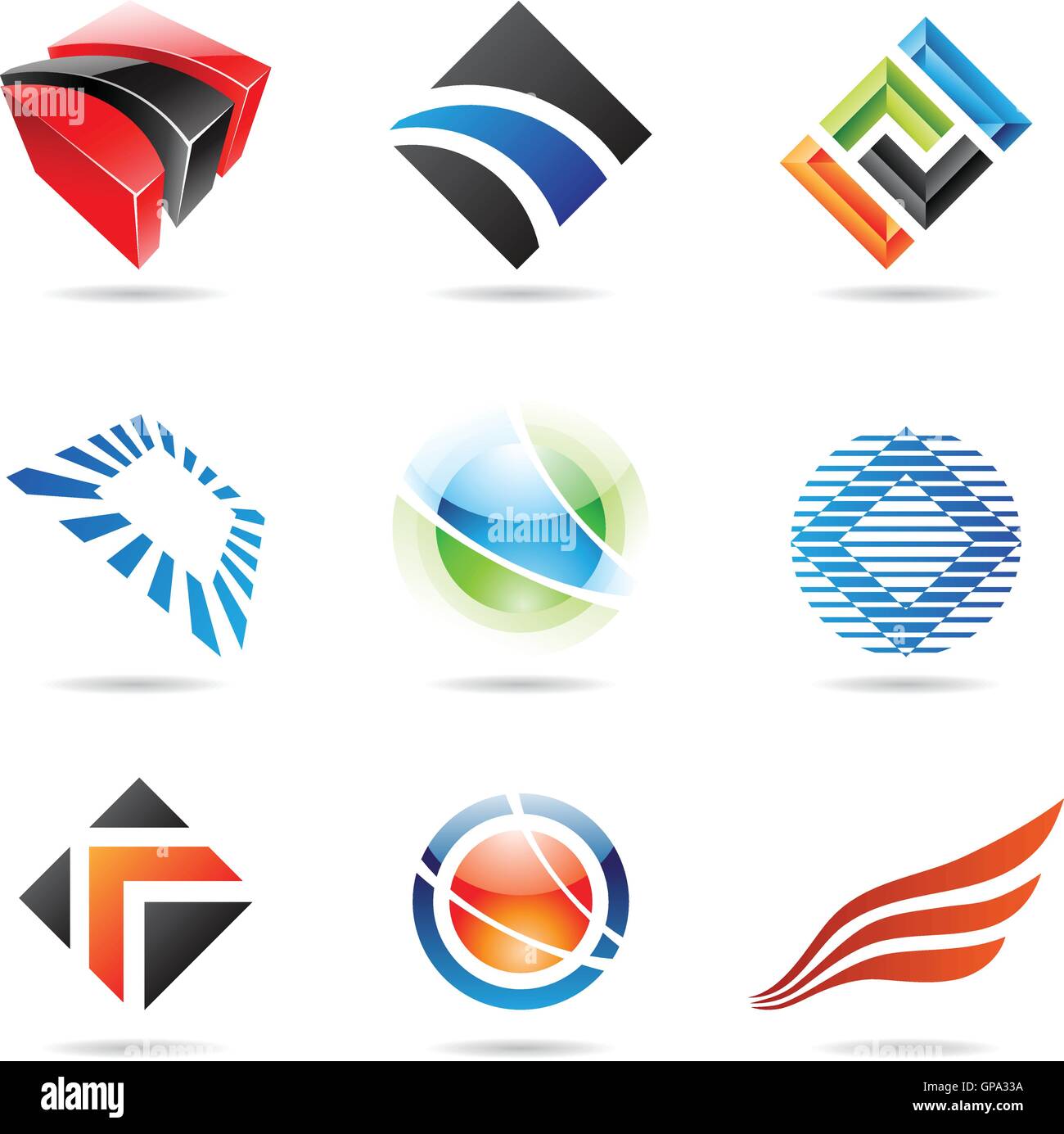 Various colorful abstract icons isolated on a white background Stock ...