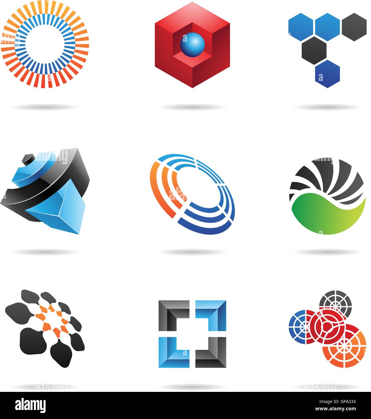 Various colorful abstract icons isolated on a white background Stock ...