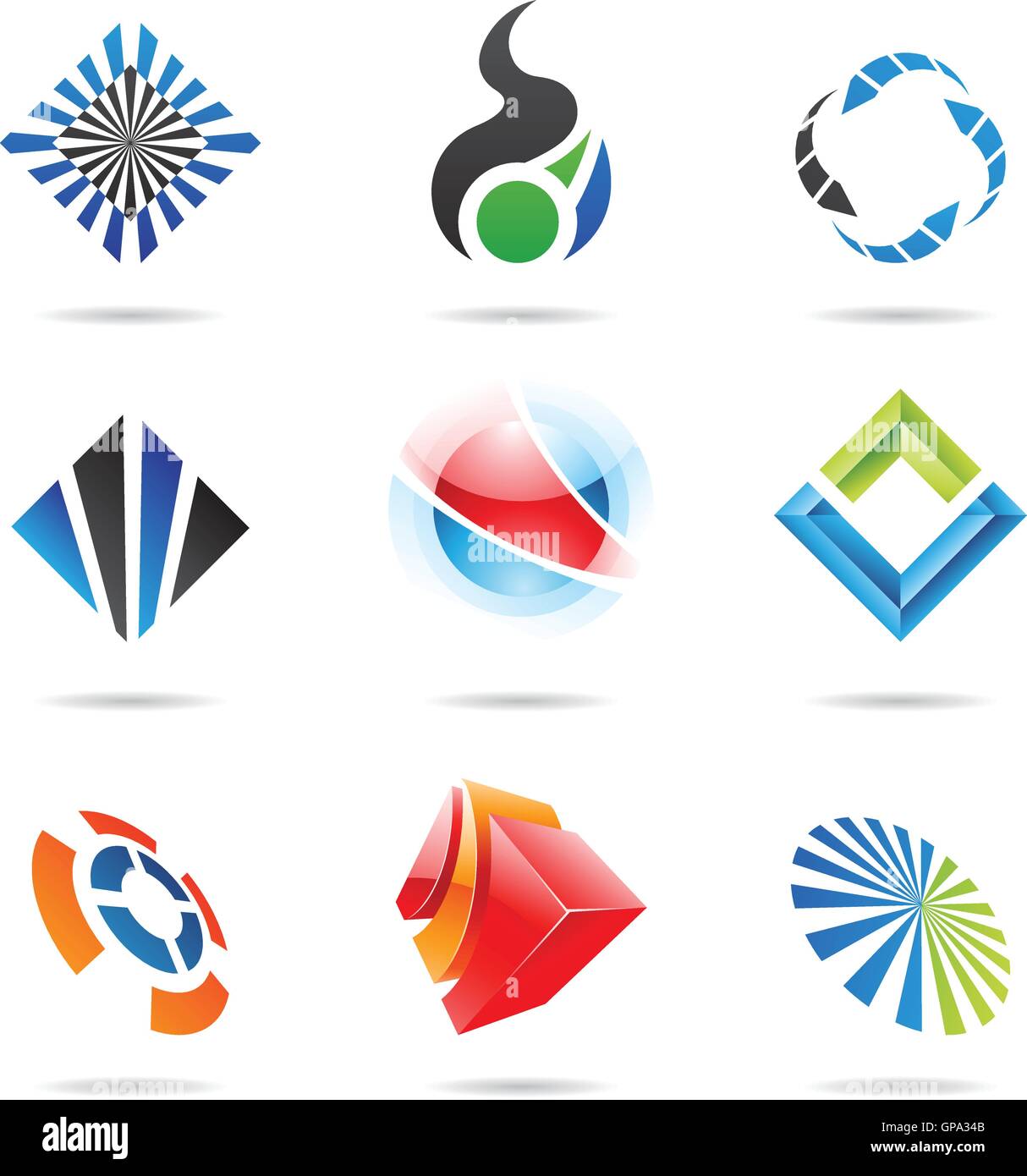 Various colorful abstract icons isolated on a white background Stock ...