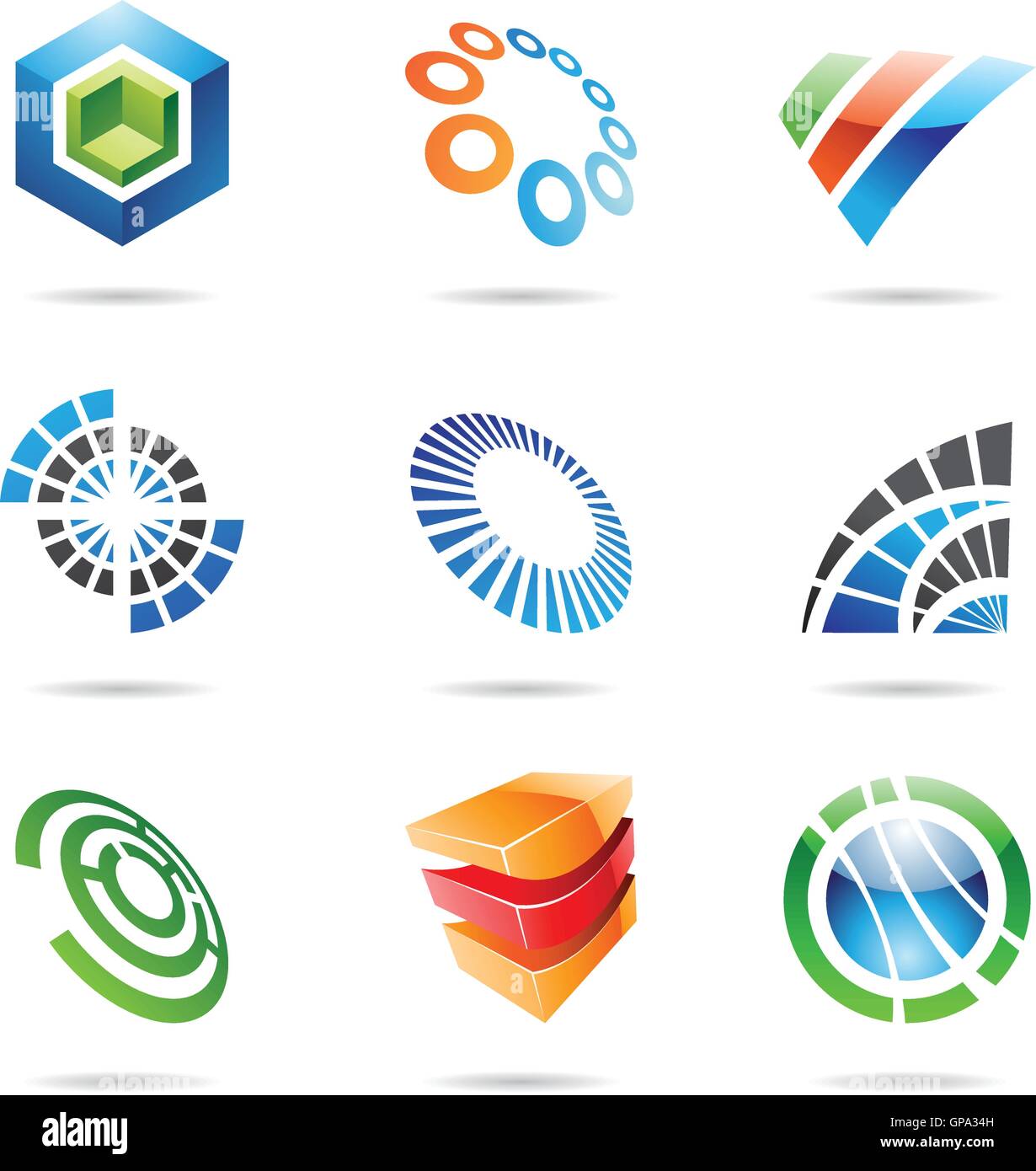 Various colorful abstract icons isolated on a white background Stock ...