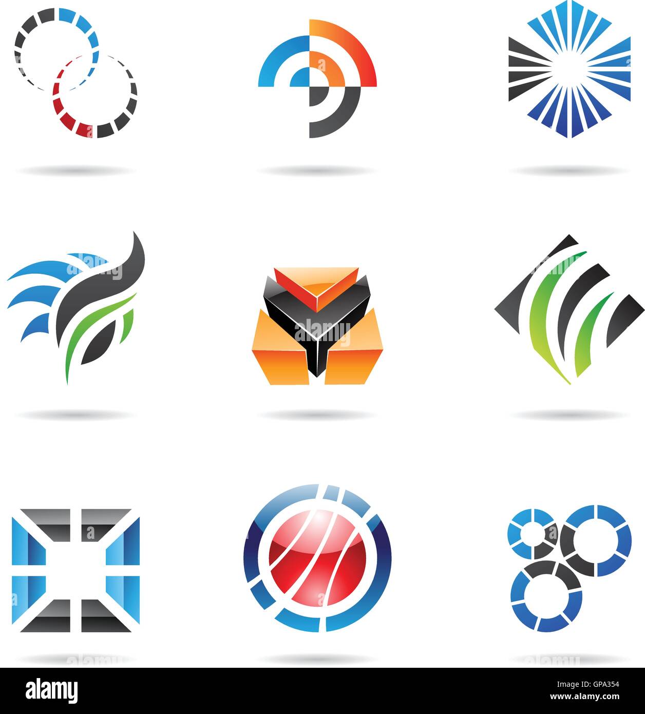 Various colorful abstract icons isolated on a white background Stock ...