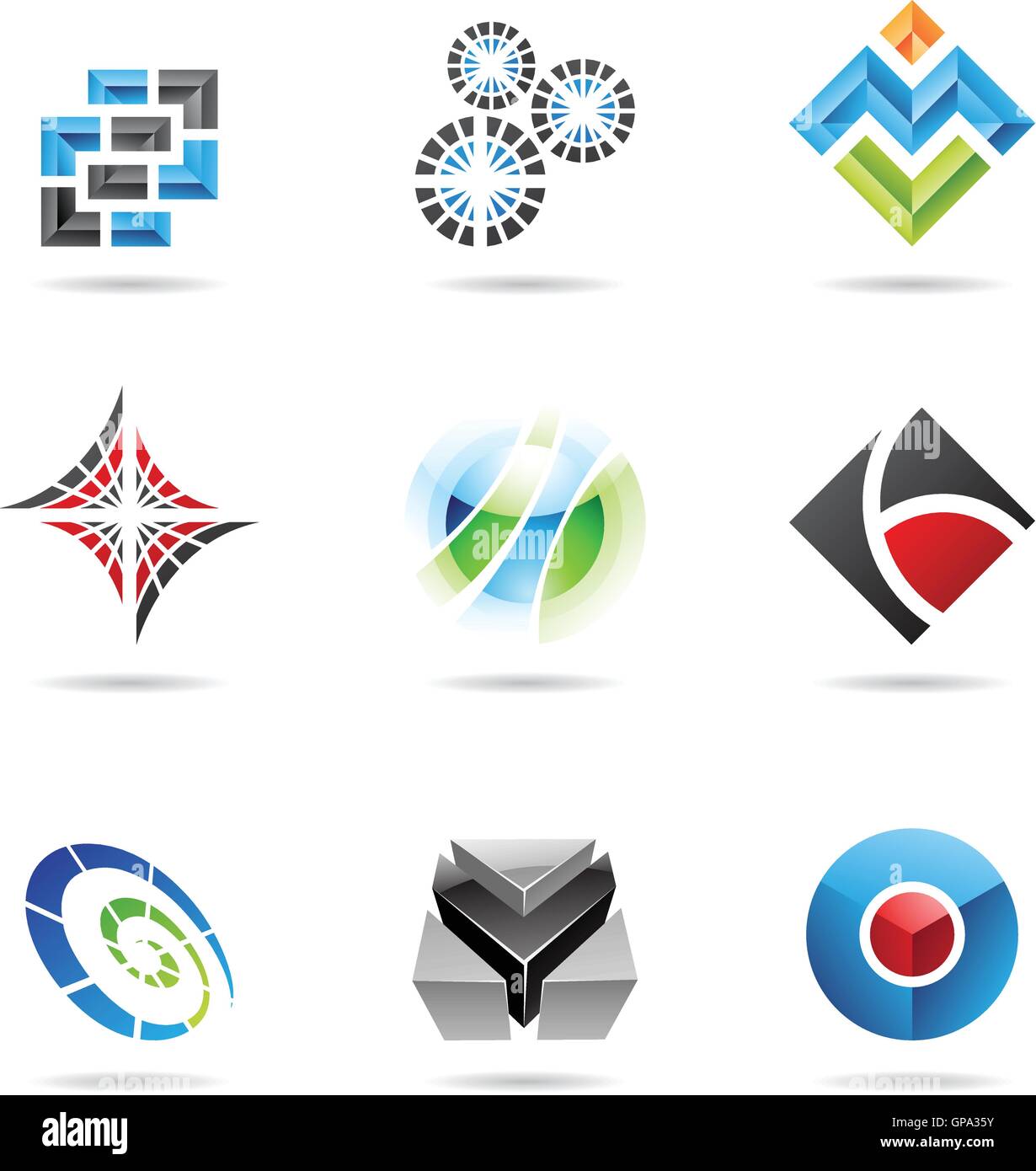 Various colorful abstract icons isolated on a white background Stock ...