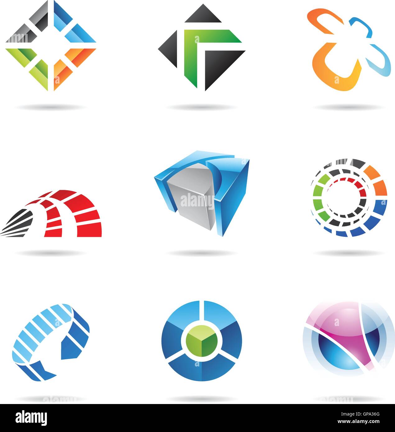 Various colorful abstract icons isolated on a white background Stock ...