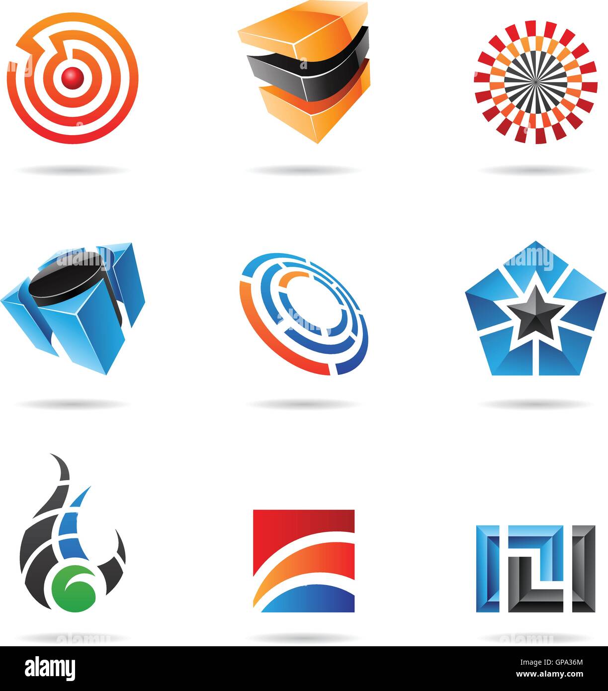 Various colorful abstract icons isolated on a white background Stock ...