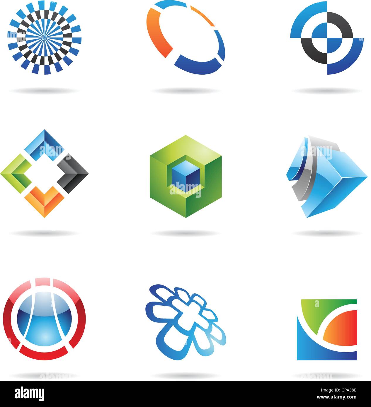 Various colorful abstract icons isolated on a white background Stock ...