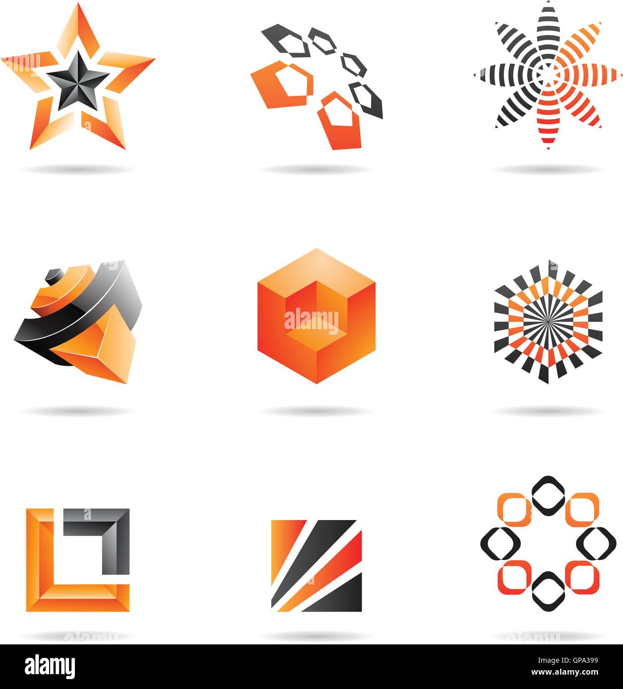 Various orange abstract icons isolated on a white background Stock ...