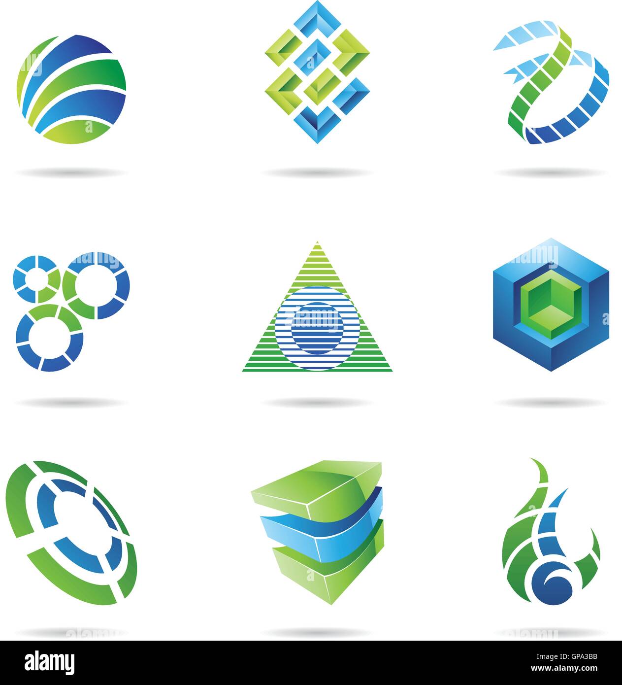 Abstract blue and green icon set isolated on a white background Stock ...
