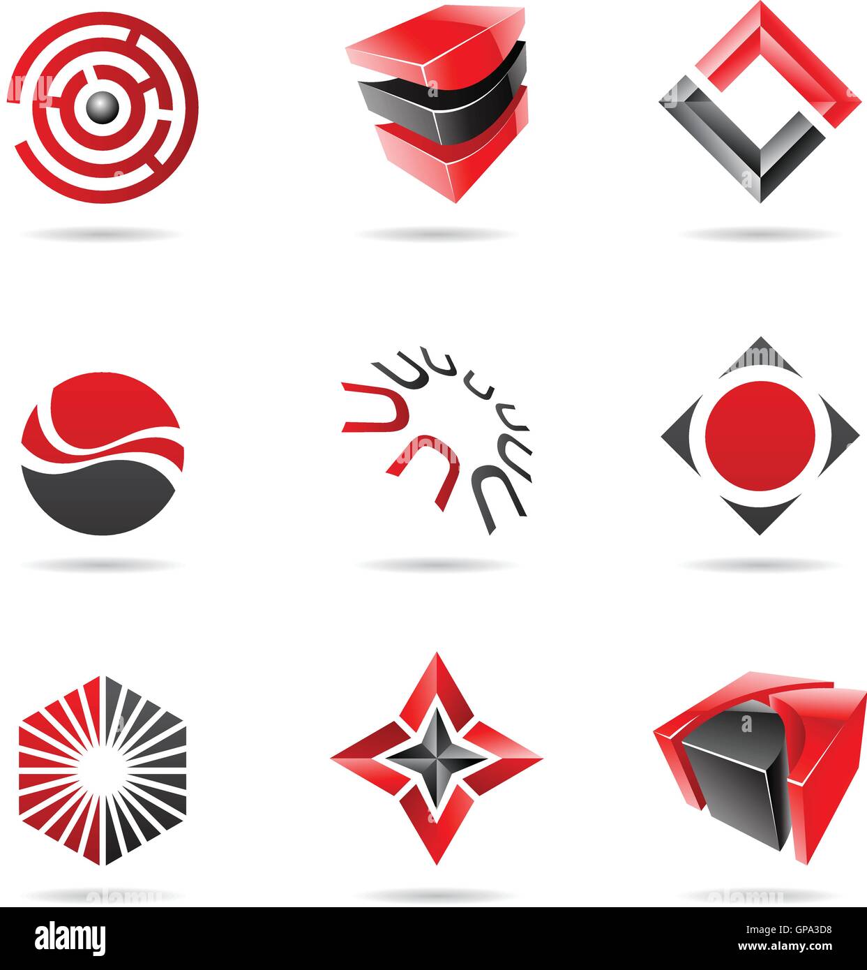 Abstract black and red icon set isolated on a white background Stock ...