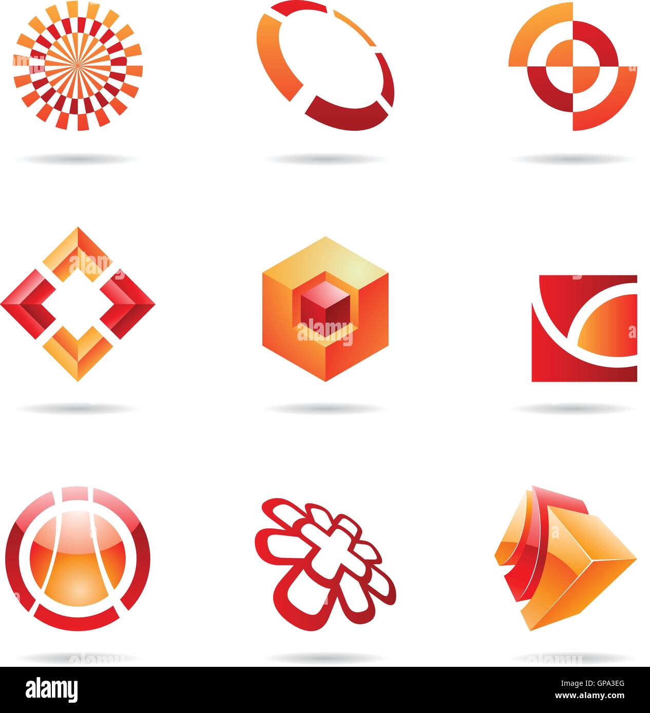 Abstract red and orange Icon Set isolated on a white background Stock ...