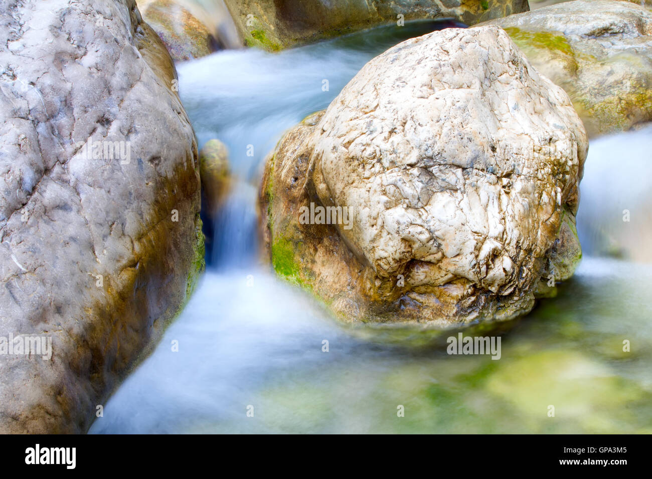 stream is cleared after snow melt in mountains. Visible elements of ...